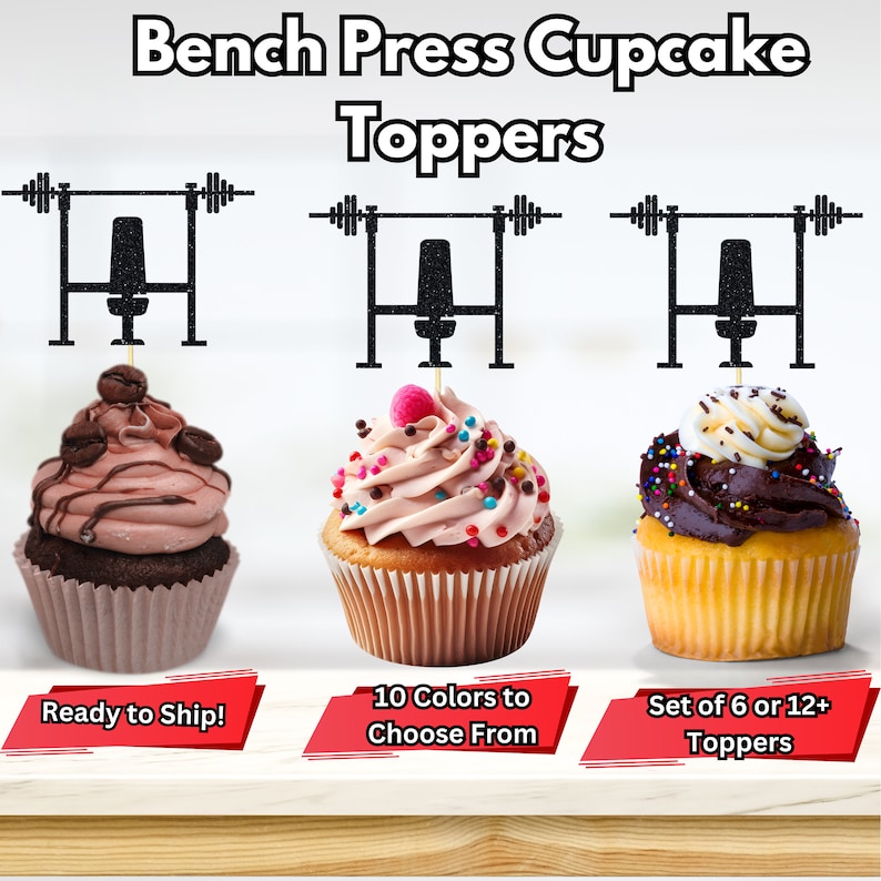 Bench Press Cupcake Toppers, Bodybuilder Party Decor, Fitness Cupcake ...