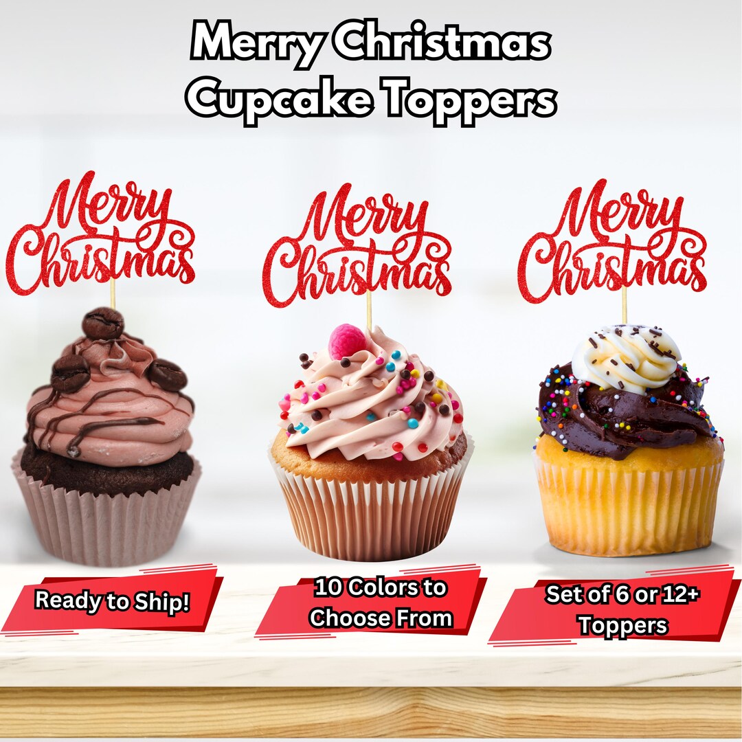 Merry Christmas Cupcake Toppers, Christmas Cupcake Picks, Festive Merry ...