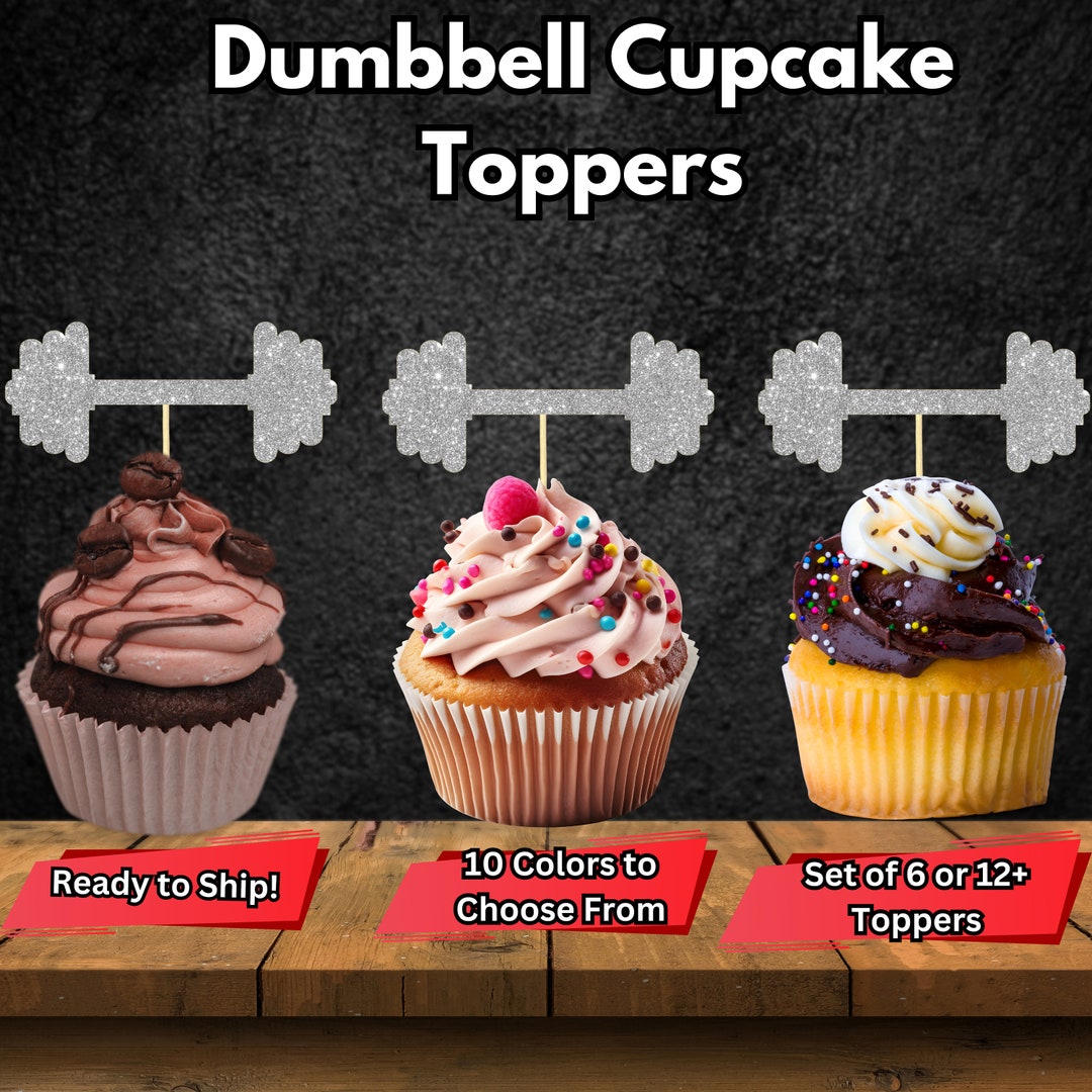 Dumbbell Cupcake Toppers, Bodybuilder Party Decor, Fitness Cupcake ...