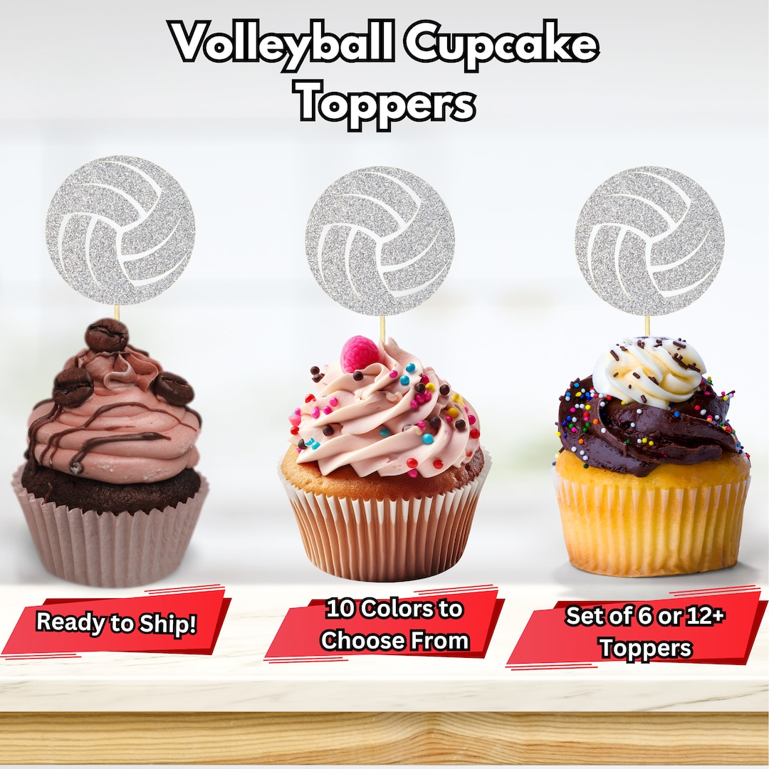 Volleyball Cupcake Toppers, Sports Birthday Decor, Volleyball Player ...