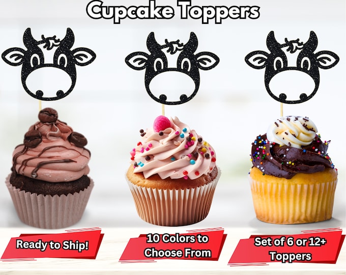 Cow Face Cupcake Toppers, Cow Party Decor, Farm Party Decorations, Holy ...