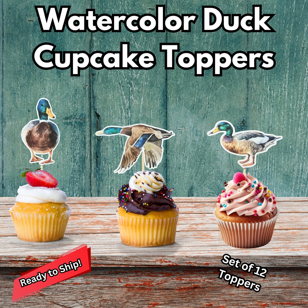 Watercolor Duck Cupcake Toppers, Mallard Duck Cupcake Topper, Cute Duck ...
