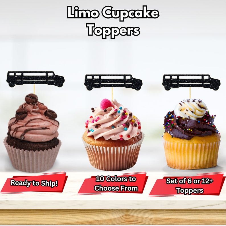 Limo Cupcake Toppers, Prom Decor, Limousine Cupcake Toppers, High ...