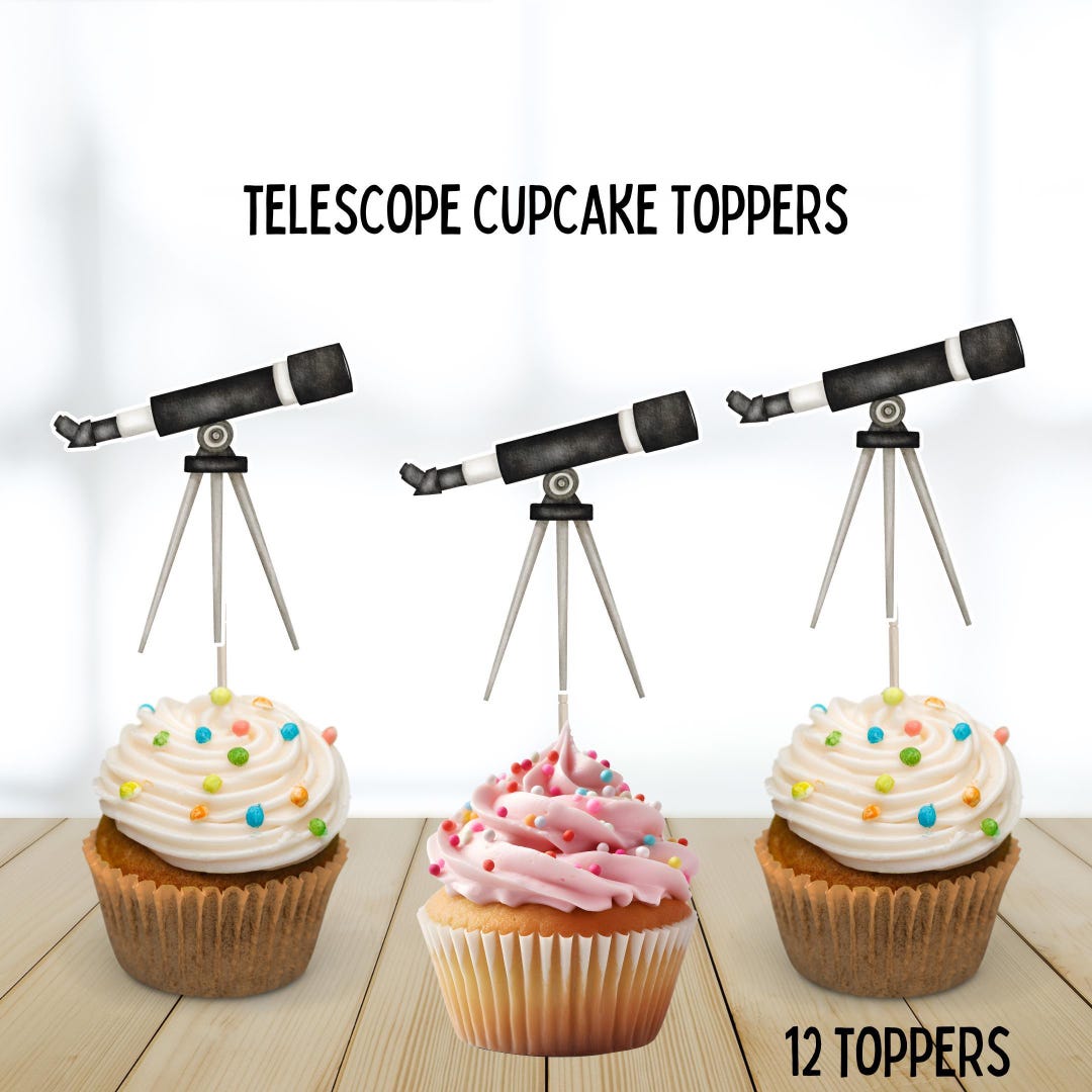 Astronomy Telescope Cupcake Toppers, Astrology, Stars Class, Telescope ...