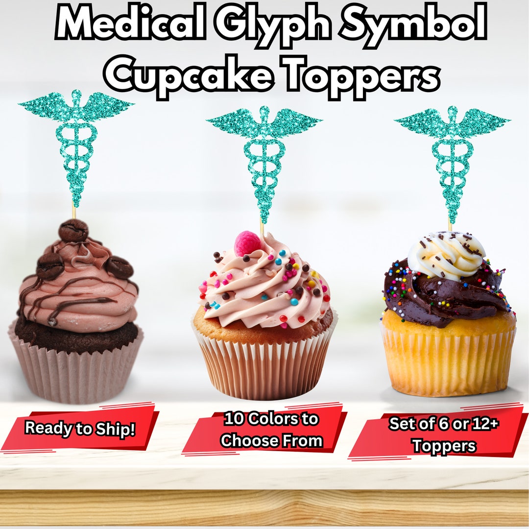 Medical Glyph Symbol Cupcake Toppers, Pharmacy Theme Decor, Caduceus ...