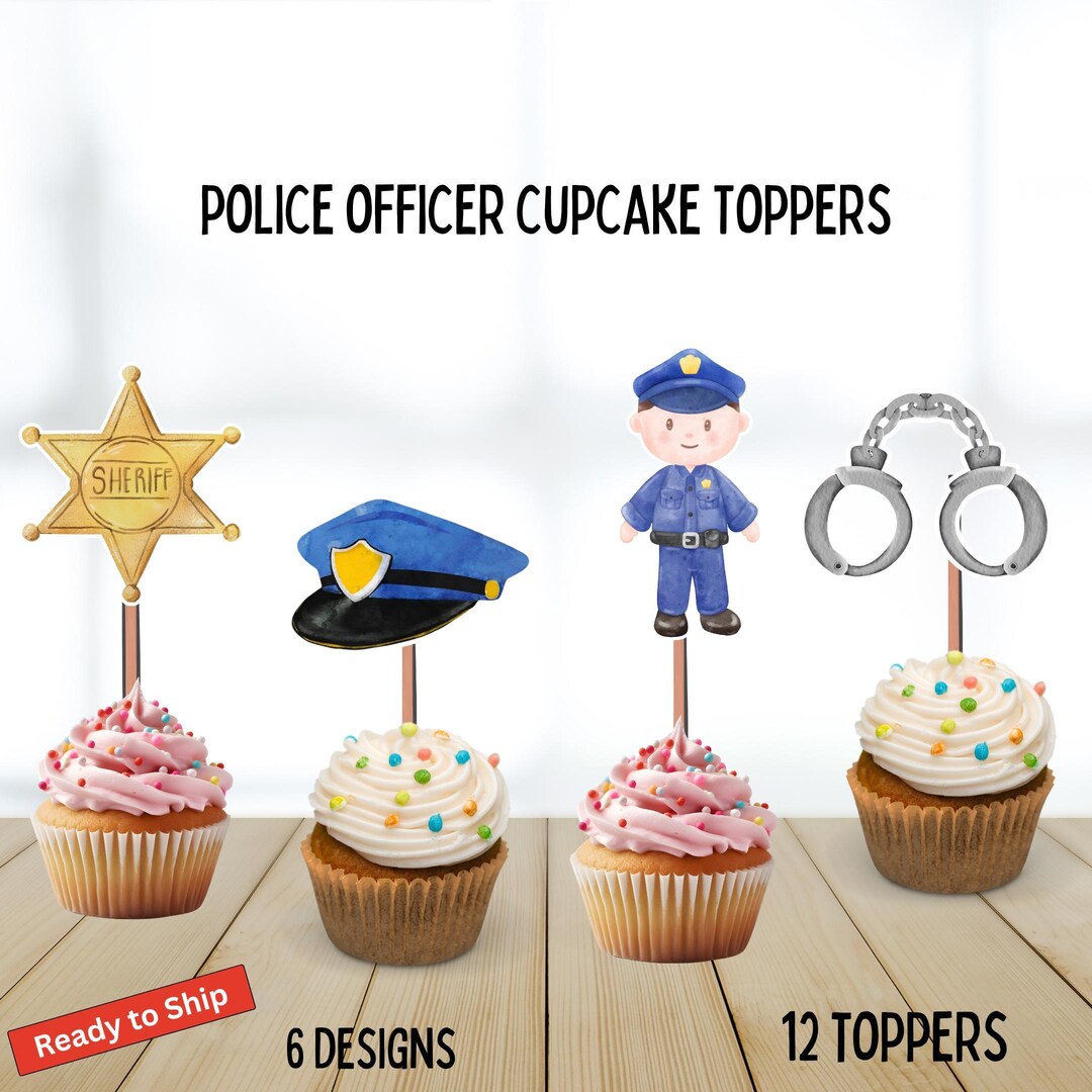 Police Officer Cupcake Toppers, Law Enforcement Theme Party, Birthday ...