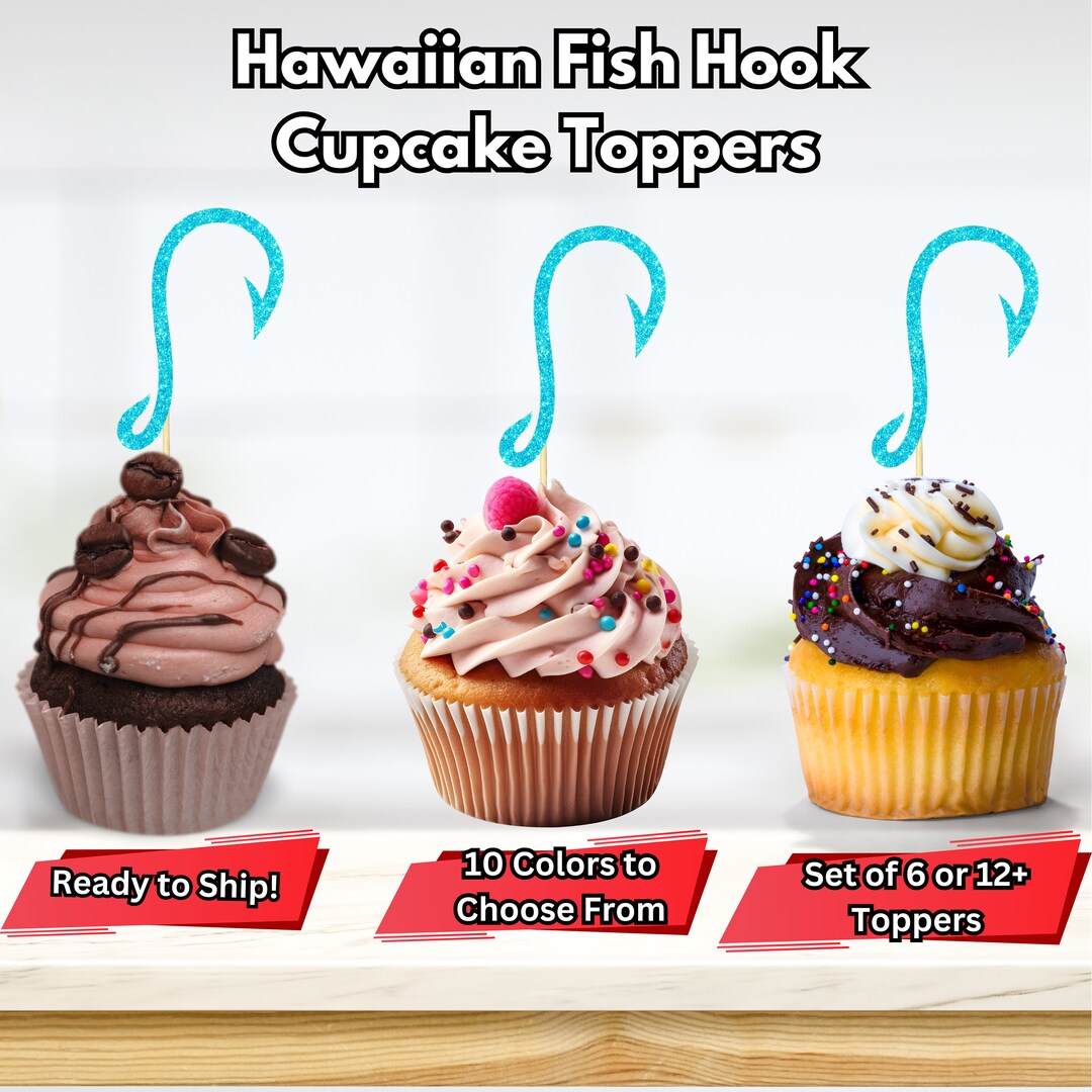 Hawaiian Fish Hook Cupcake Toppers, Ocean Theme Birthday, Hawaiian ...