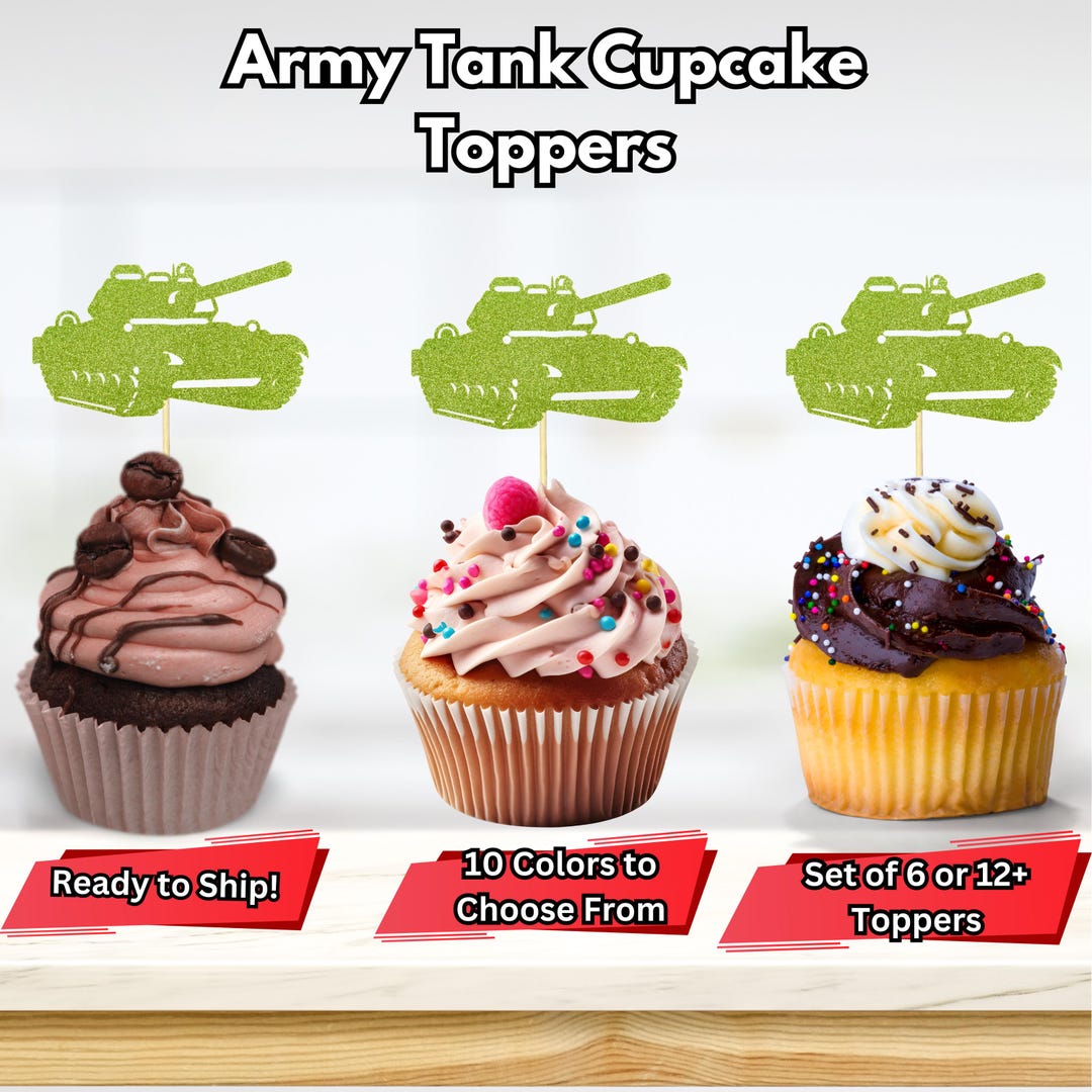 Army Tank Cupcake Toppers, Army Birthday Party, Military Party Decor ...