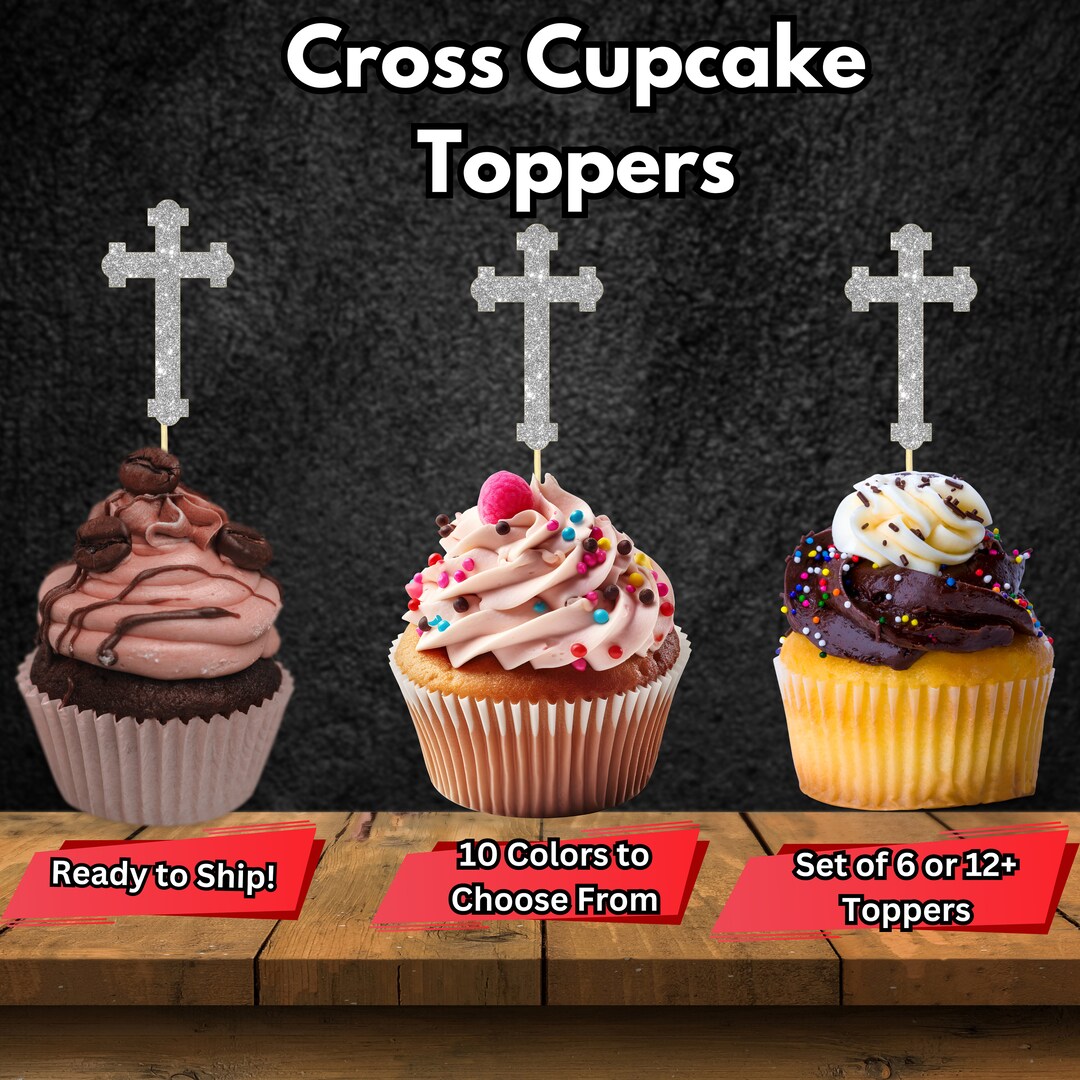 Cross Cupcake Topper, Baptism Cross Cupcake Toppers, Christening ...