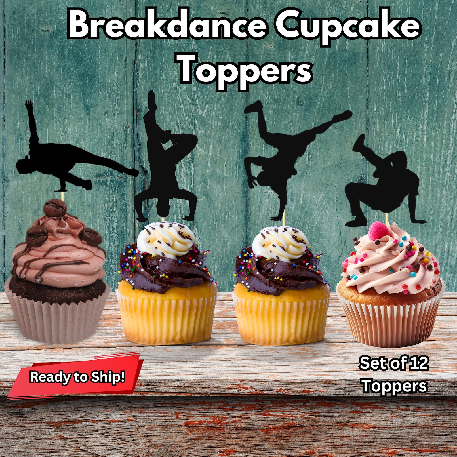 Breakdance Cupcake Toppers, Dance Crew Decor, Breakdancing Toppers, B ...