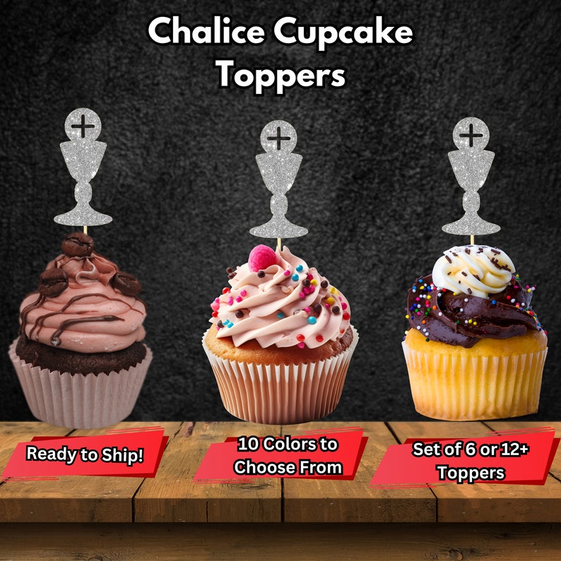 Chalice Cupcake Toppers, God Bless Cupcake Toppers in Gold, Silver ...