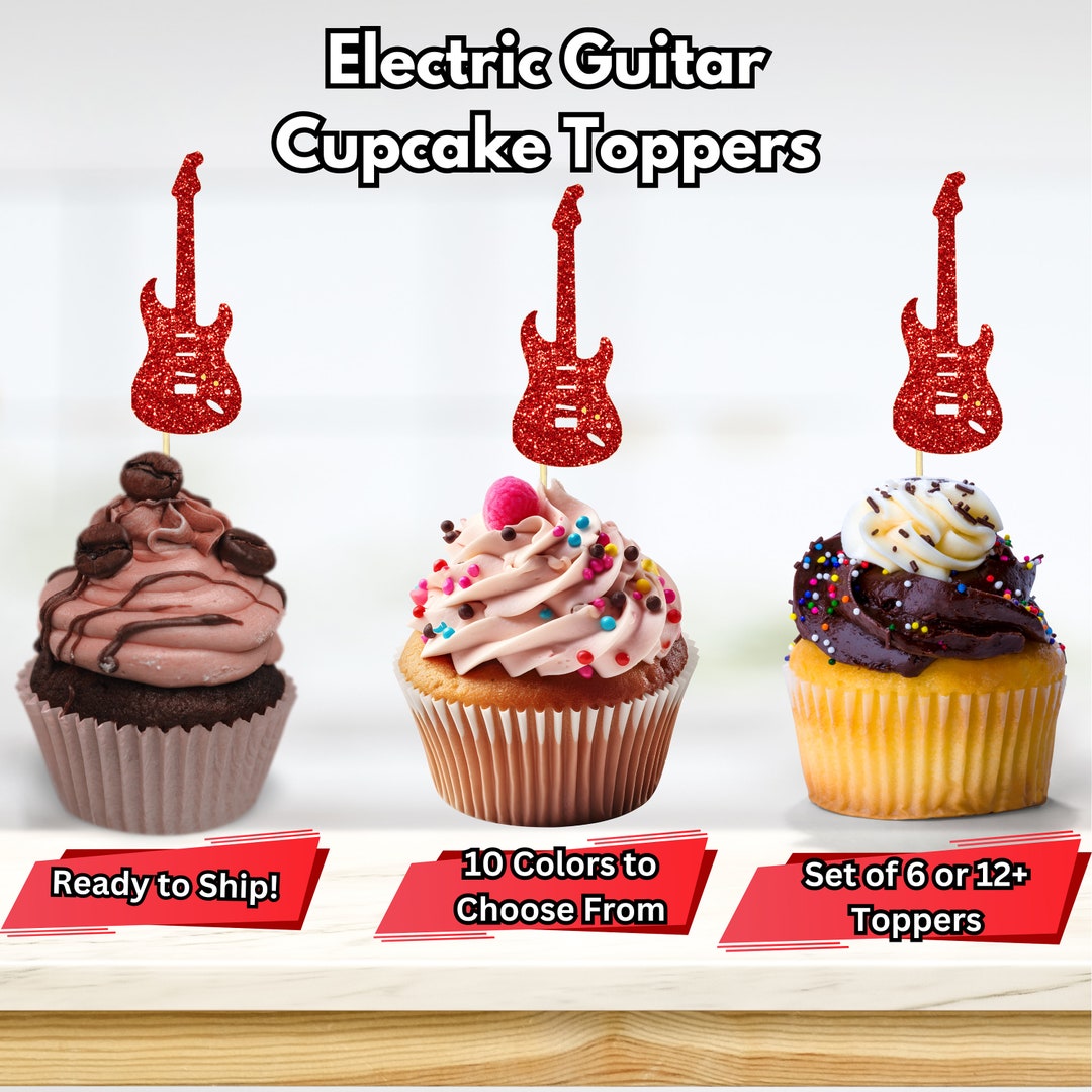 Electric Guitar Cupcake Toppers, Music Theme Birthday Decor, Music ...