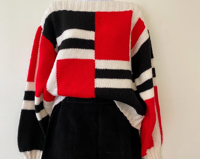 Vintage Hand Knit 80s Colorblock Sweater - Etsy