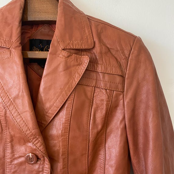 1970s Miss Simone Brown Leather Button Belted Jacket … - Gem