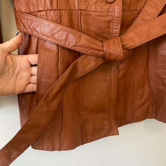 1970s Miss Simone Brown Leather Button Belted Jacket … - Gem