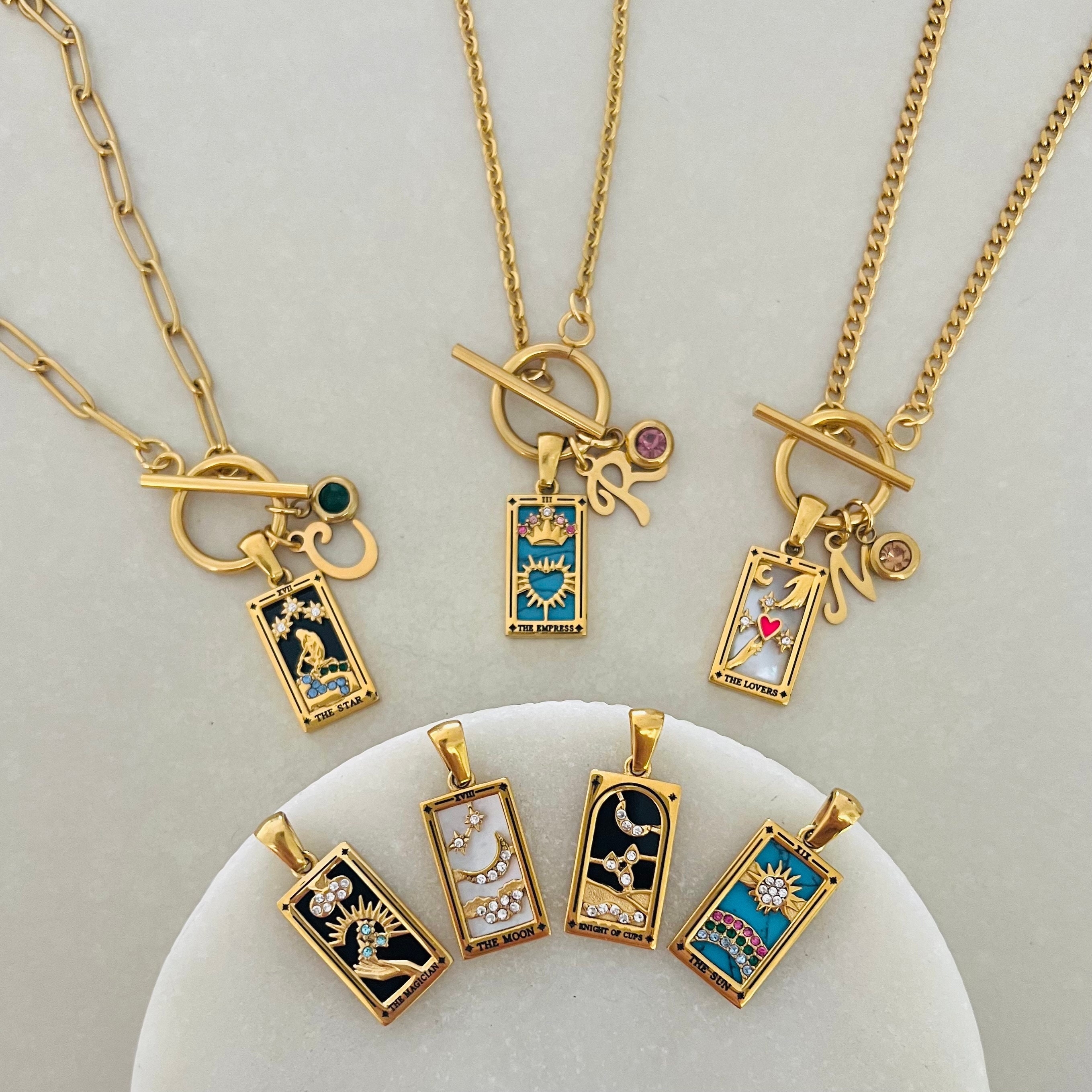 Tarot Card Necklace, 18K Pvd Gold Astrology Necklace, Waterproof ...