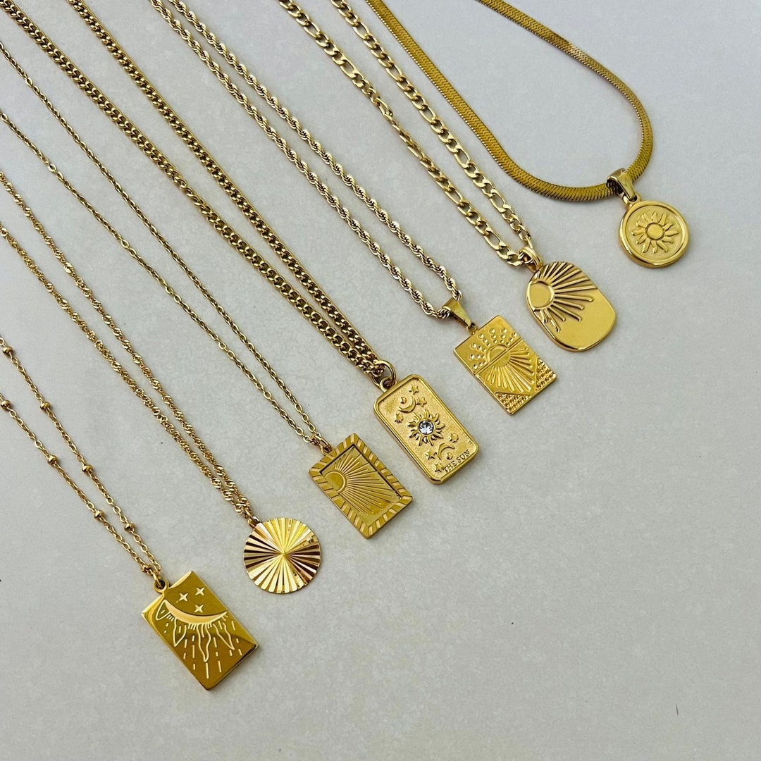 Gold Sun Necklace, Waterproof Necklace, Customizable Sun Necklace Gold ...