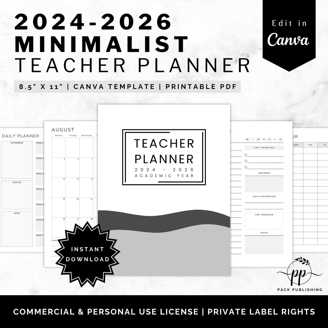 2024-2026 Editable Teacher Digital Printable Monthly Planner PLR ...