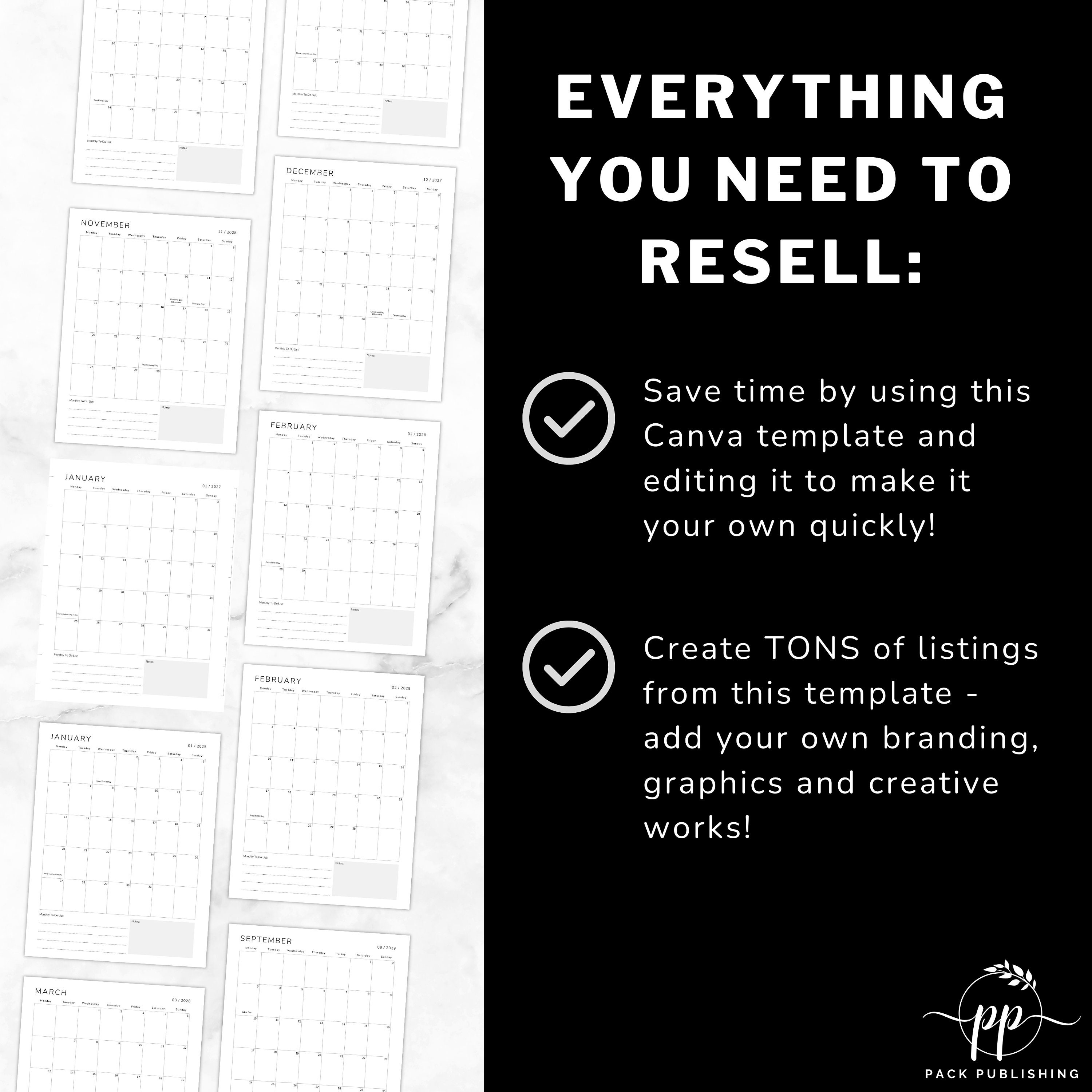 2025-2029 Editable Monthly Planner Calendar Canva Digital Template ...