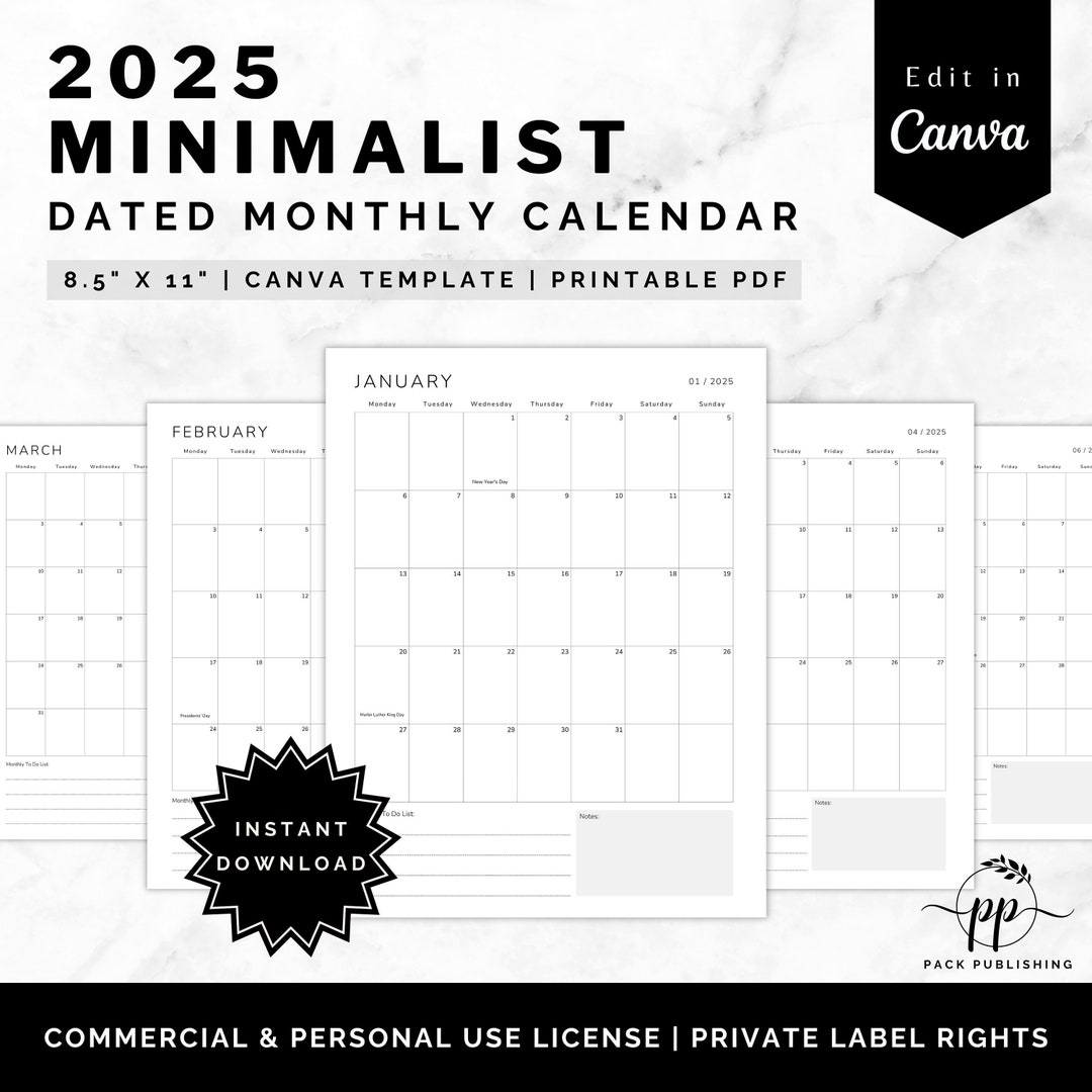 Plantilla digital imprimible de Canva del calendario del planificador ...