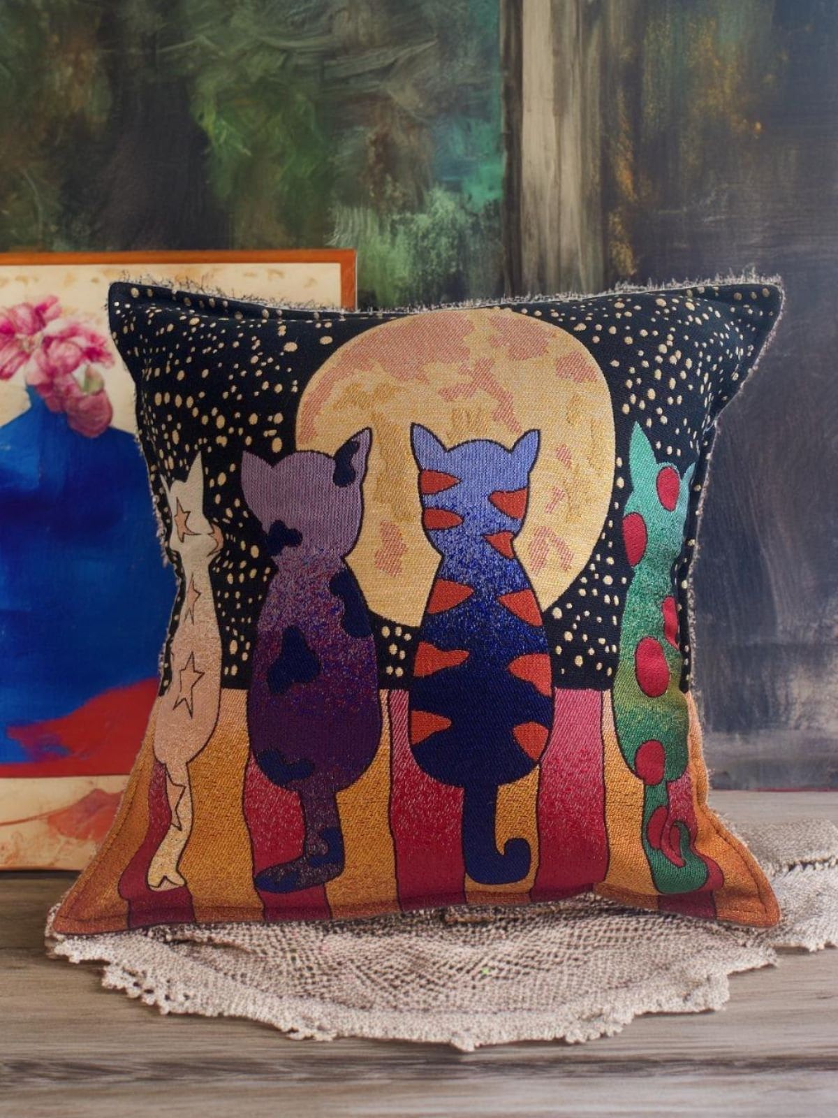 Embroidered Cat Throw Pillow Case,cats Square Cushion Cover,kitten Home ...