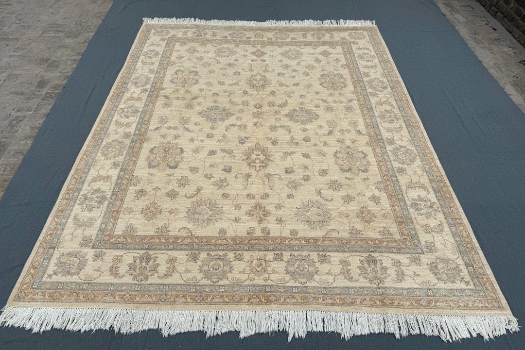 Handmade Ziegler Rug - 8x9.11 Ft, Beige & Taupe Wool Carpet ...