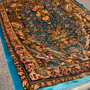 Blue Persian Silk Rugornate Floral and Bird Design,luxury Silk Area Rug ...