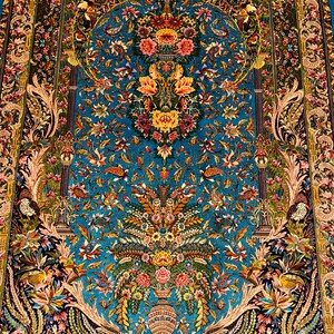 Blue Persian Silk Rugornate Floral and Bird Design,luxury Silk Area Rug ...