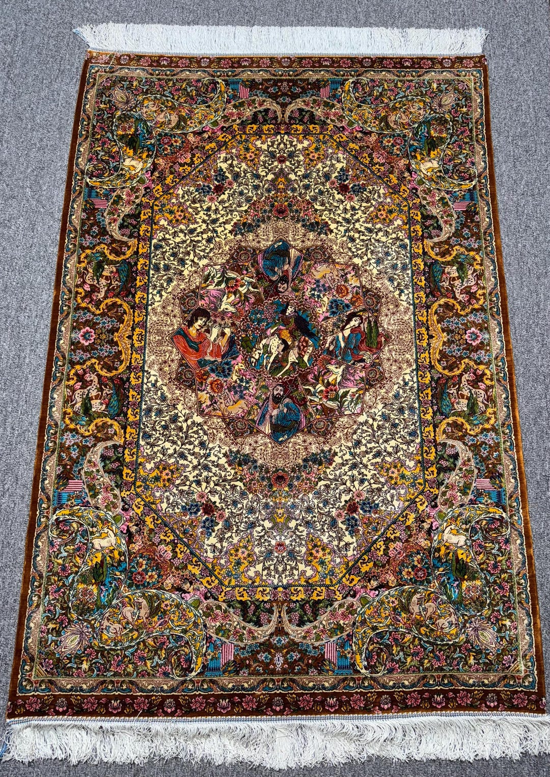 Persian Storytelling Silk Rug 3x5 Ft – Luxury Art Carpet With ...