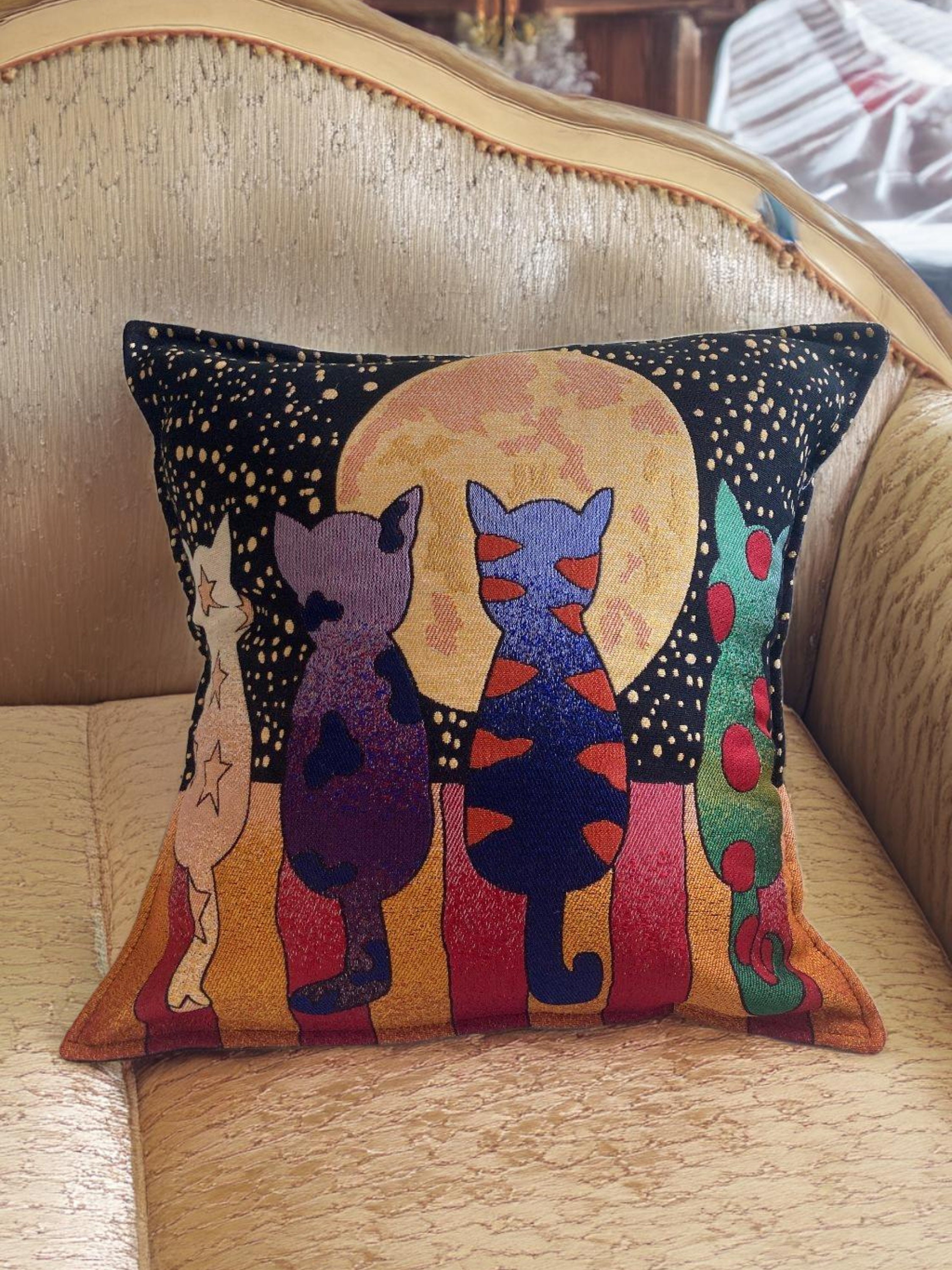 Embroidered Cat Throw Pillow Case,cats Square Cushion Cover,kitten Home ...