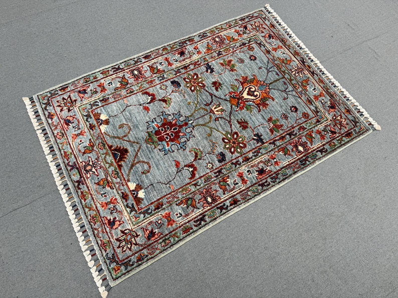 Handmade Sultani Wool Rug 2.9x3.1 Ft Blue Floral Oriental Area Rug ...