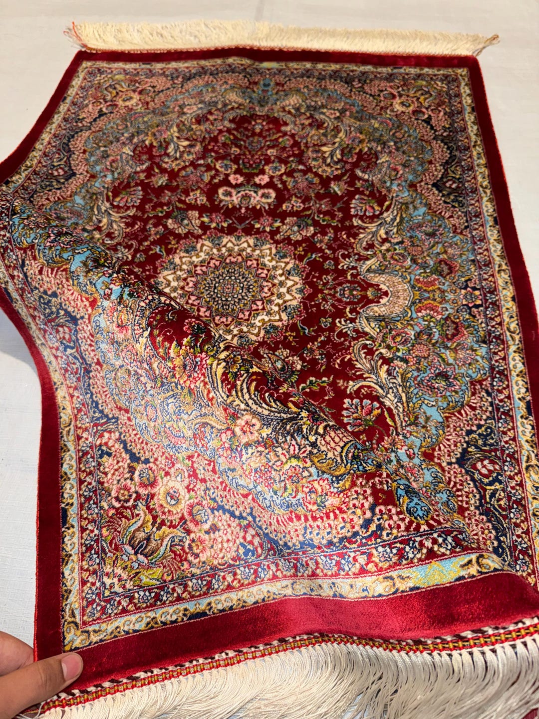 Small Red Silk Persian Rug | Small Rug for Wall Hanging | Luxury ...