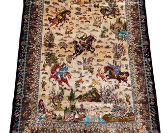 Persian Storytelling Silk Rug 3x5 Ft – Luxury Art Carpet With ...