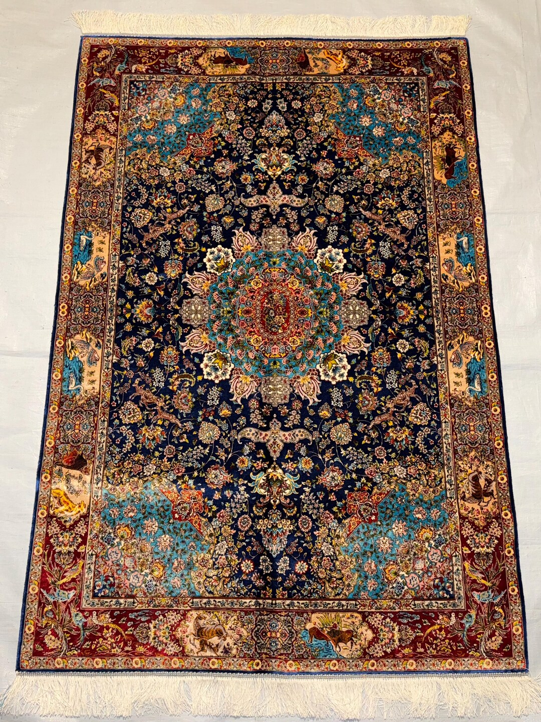 Authentic Silk Persian Rug Intricate Floral Oriental Design Luxury Area ...