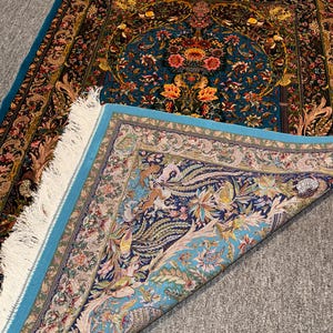 Blue Persian Silk Rugornate Floral and Bird Design,luxury Silk Area Rug ...
