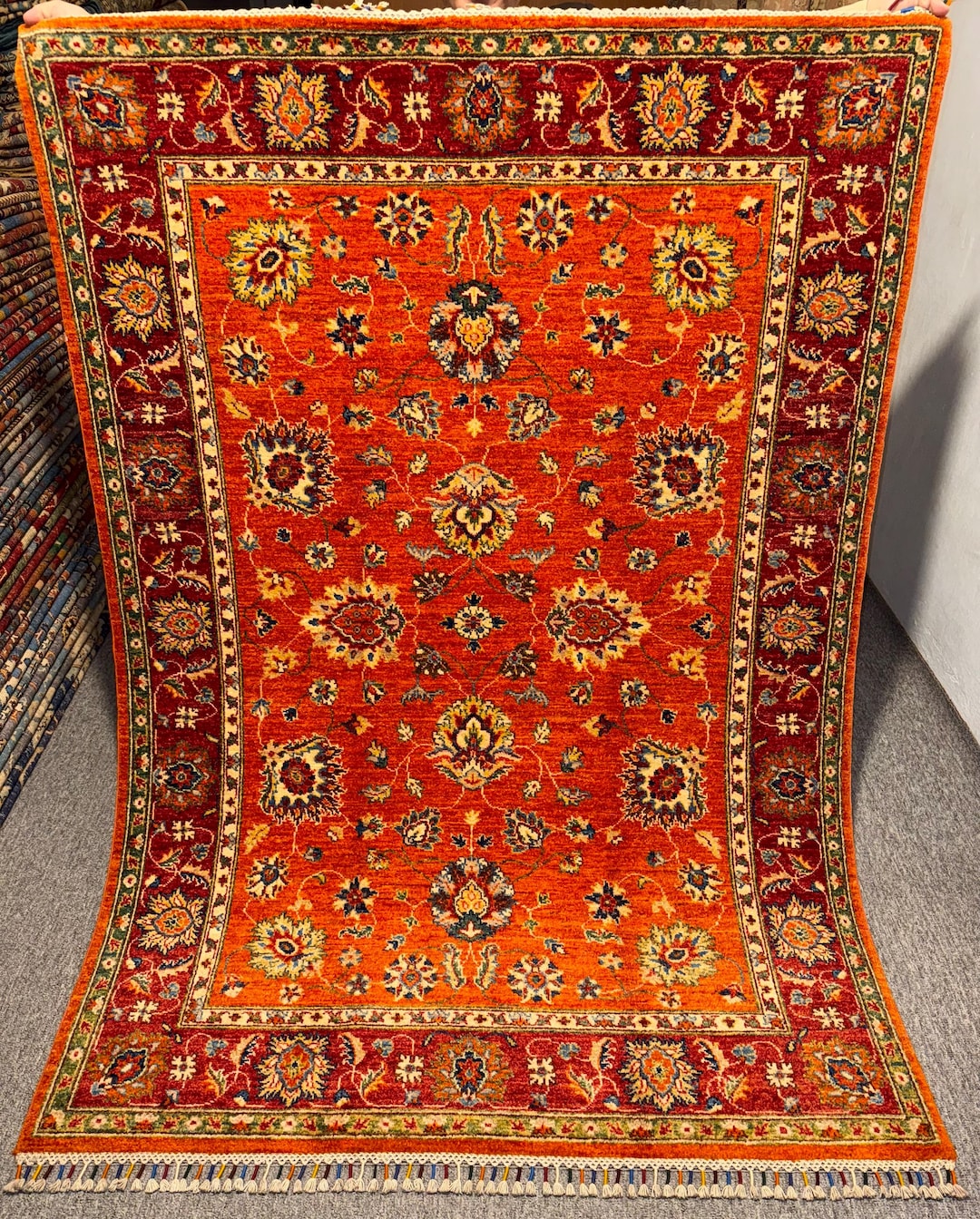 4x7 Handmade Orange Turkish Rug,bohemian Afghan Orange Chobi Area Rug ...