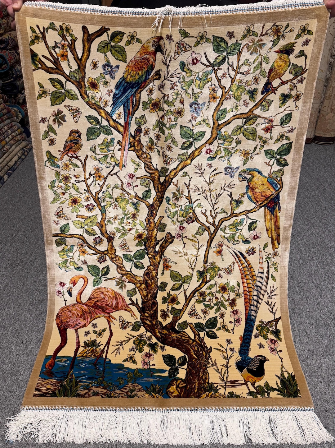 Designer Artisan Silk Wall Hanging–tropical Design With Birds and ...