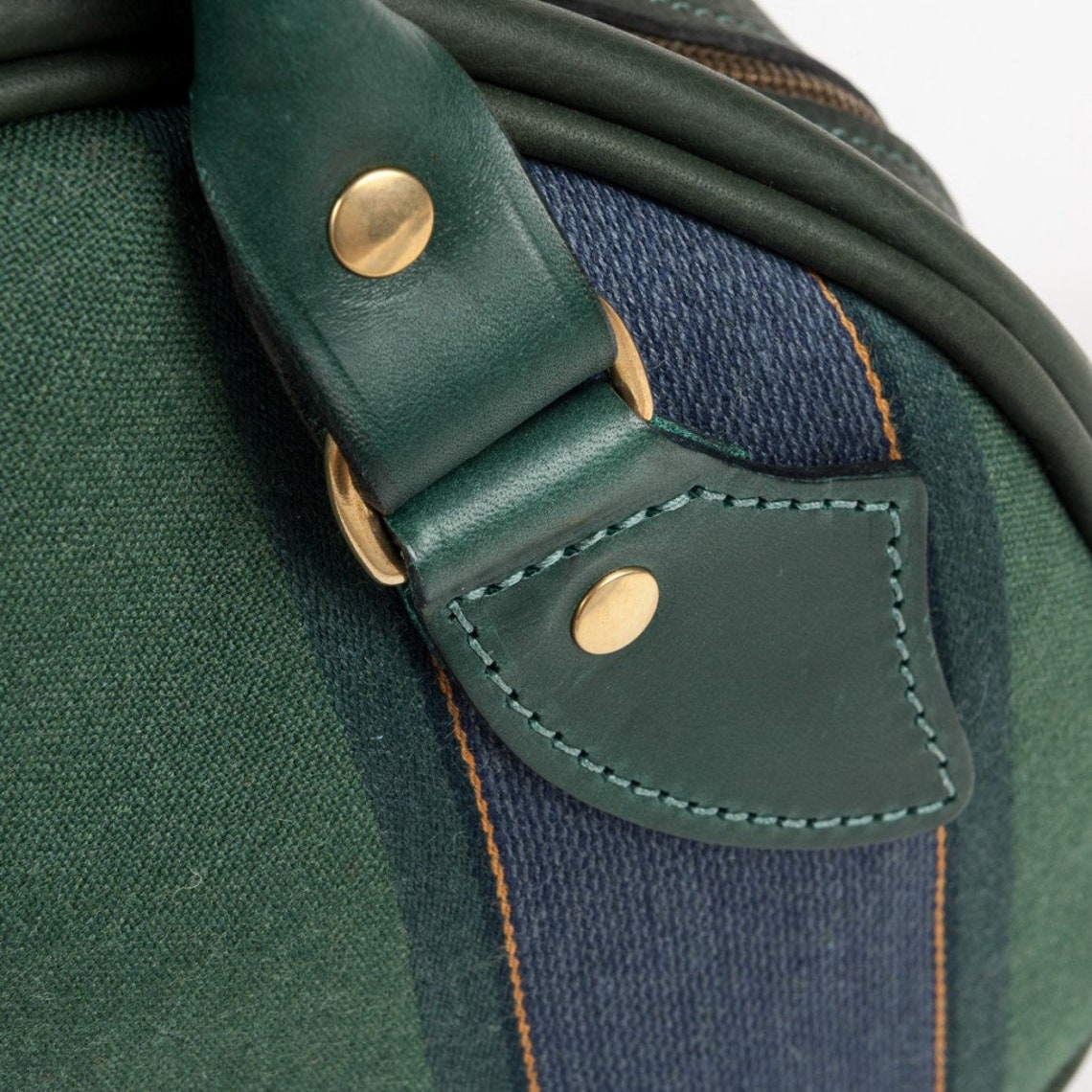 Green and Blue Stripe Leather and Fabric Handbag, Designed and Made in ...