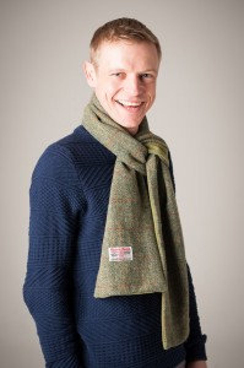 Scarf Harris Tweed Green Long, Made in Scotland, Green Tweed Scarf ...