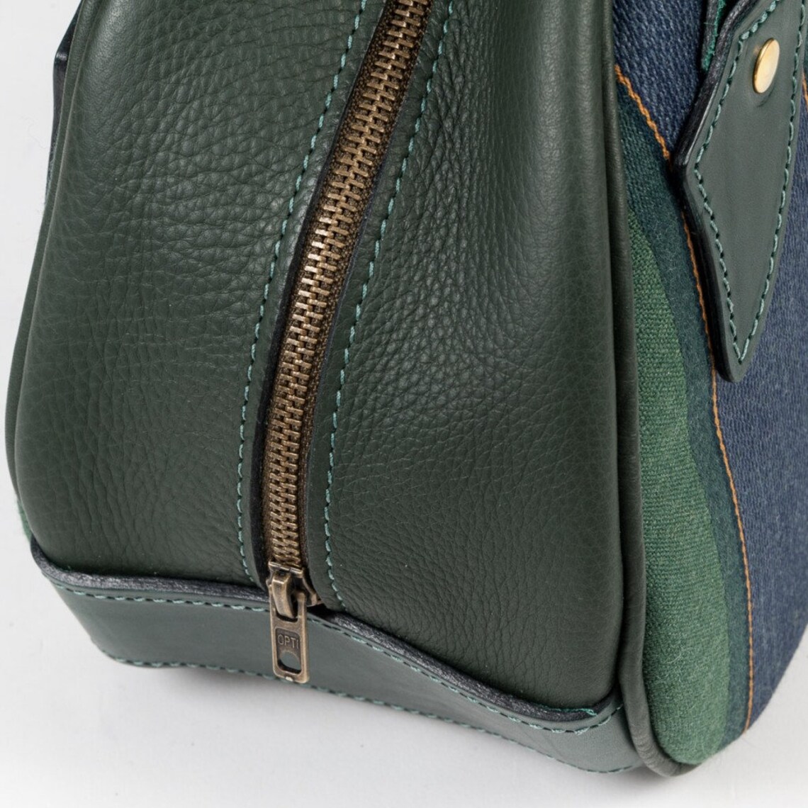 Green and Blue Stripe Leather and Fabric Handbag, Designed and Made in ...