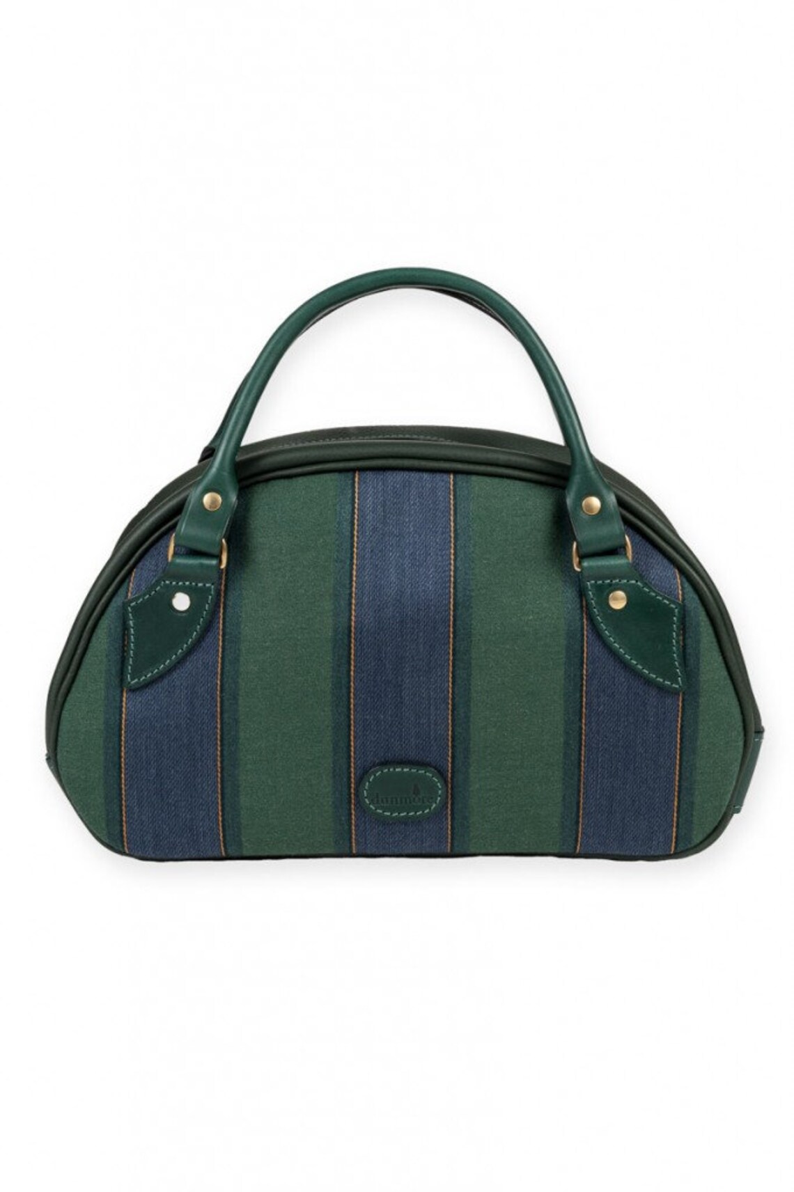 Green and Blue Stripe Leather and Fabric Handbag, Designed and Made in ...