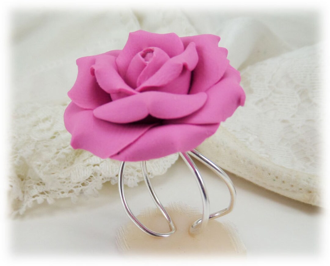 Pink Rose Ring | Pink Rose Jewelry | Pink Flower Ring - Adjustable Base ...