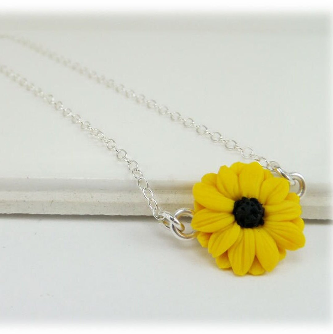 Black Eyed Susan Necklace: Tiny Yellow Flower, Polymer Clay, Minimalist ...