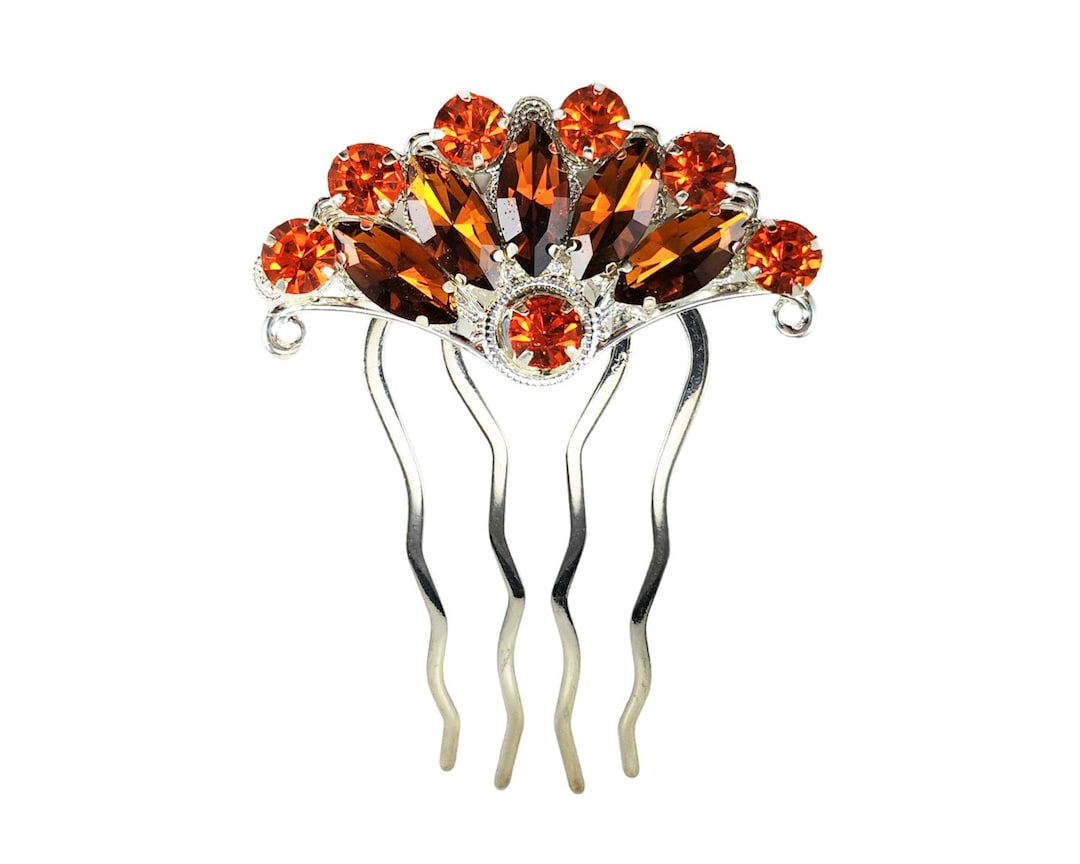 Autumn Hair Comb: Topaz Orange Rhinestone Bun Updo Decor - Etsy