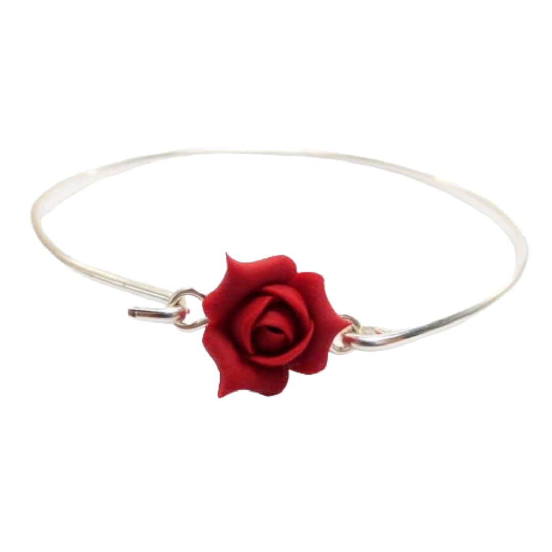 Rosebud Sterling Silver Bangle Bracelet | Rosebud Jewelry | Simple ...