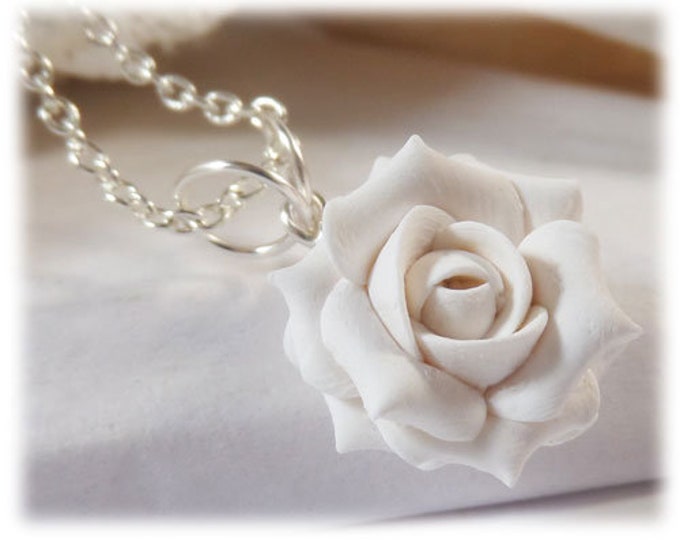 White Shell Rose Necklace With Silver Branch, White Rose Branch ...
