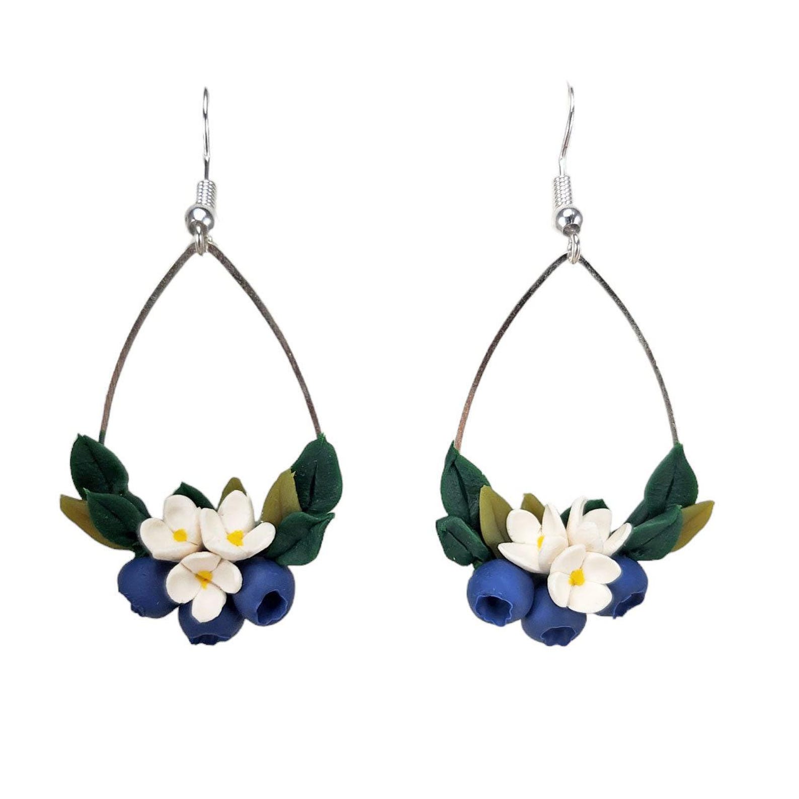 Blueberry Hoop Earrings: Botanical Berry Fruit Jewelry, Sterling Silver ...