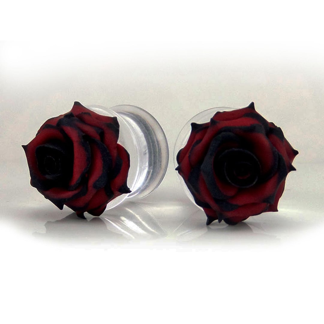 Polymer Clay Rose Plug Gauge Earrings: Two-tone Flower, Tipped Petals ...