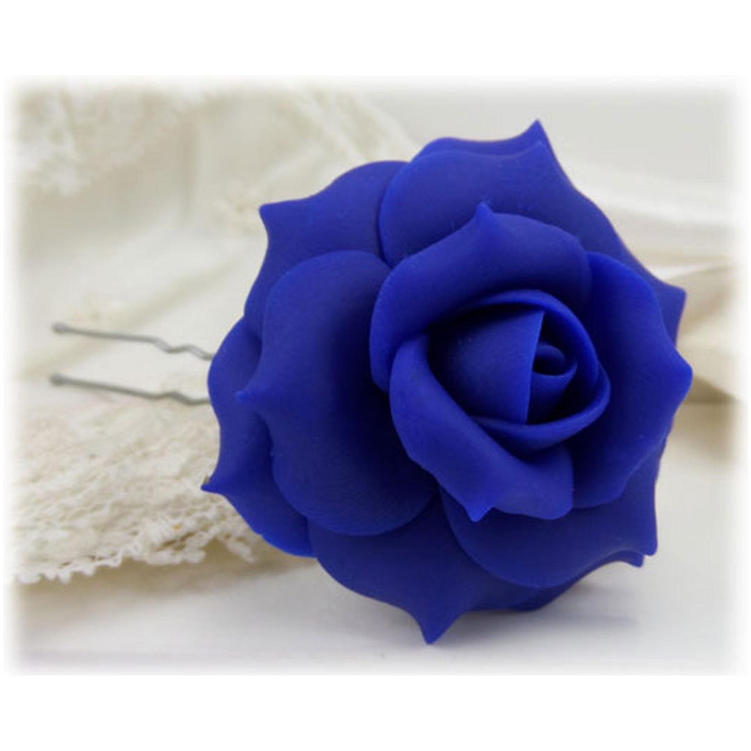 Blue Rose Hair Pin Clip: Hand Sculpted Flower Clip, Wedding Accessory ...