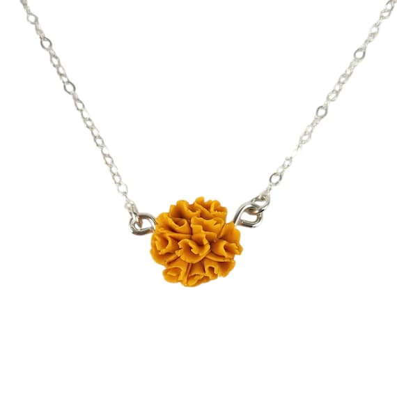 Marigold Tiny Flower Necklace Marigold Jewelry Petite Orange Flower Necklace October Birth Flower Gift Petite Marigold Necklace Etsy
